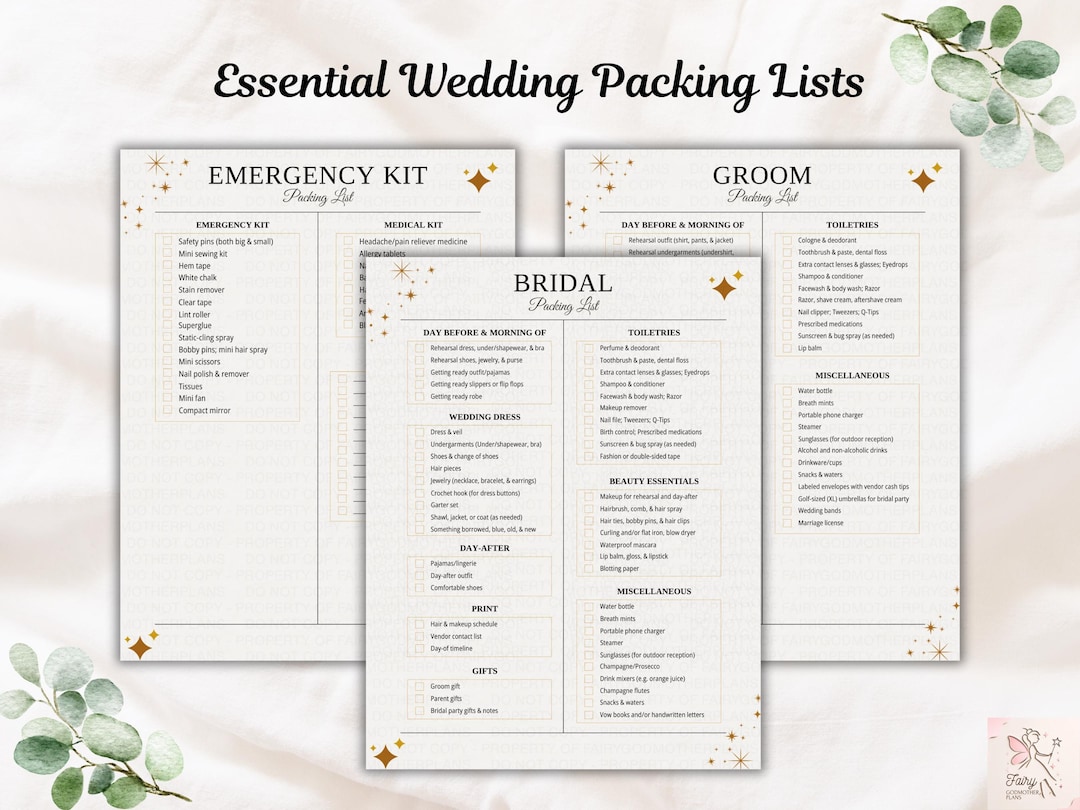 Essential Wedding Day Packing List: Editable Canva Template (digital ...