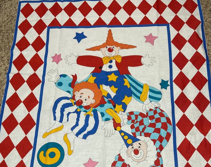 CIRCUS CLOWN QUILT Panel With 4 Bonus Quilt Squares 34" X 43" Daisy ...