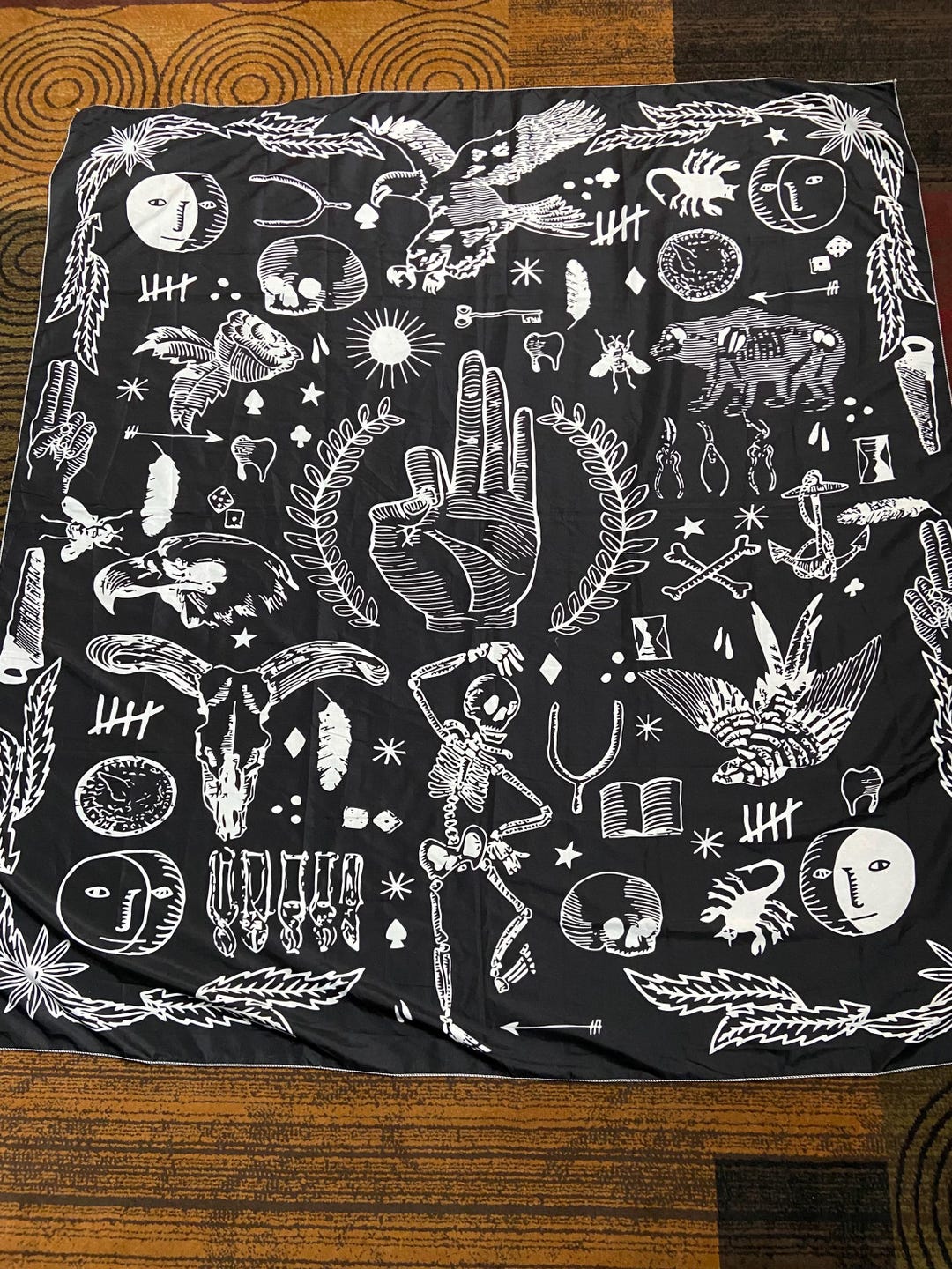 OCCULT STYLE SYMBOLISM Fabric Wall Hanging 58" X 63" Black and White ...
