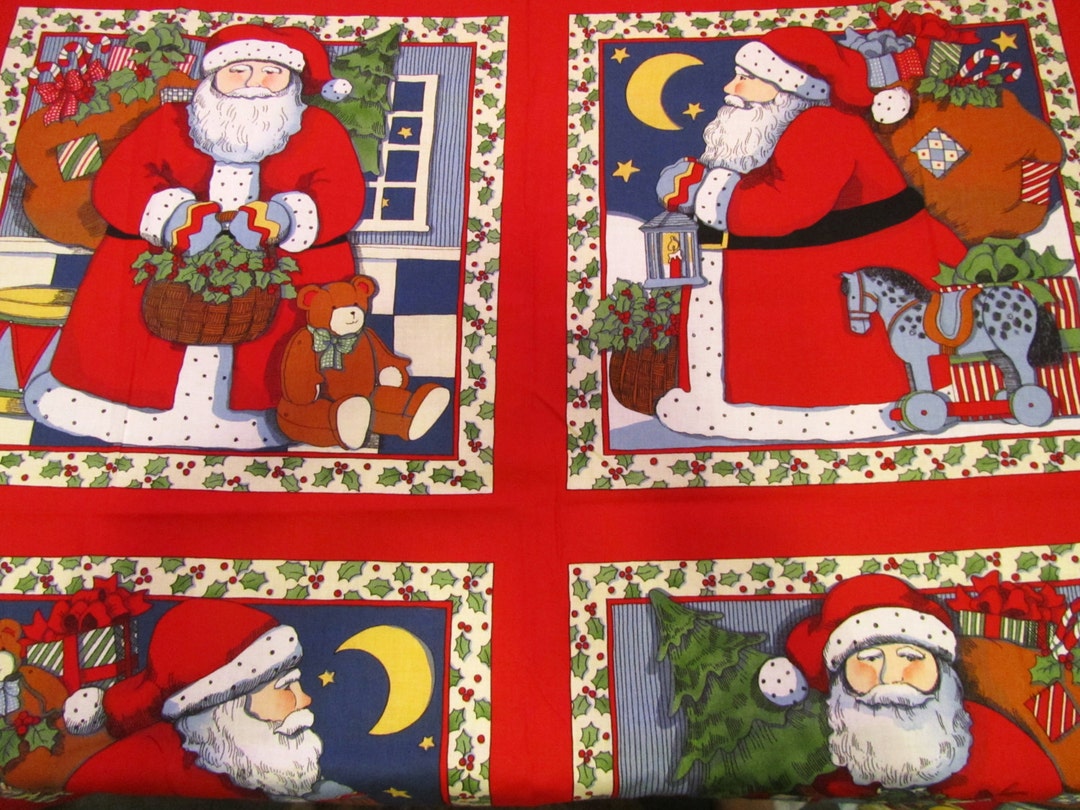SUSAN WINGET SANTA Pillow Panel Fabric Quilt Squares From 1993 One Yard ...