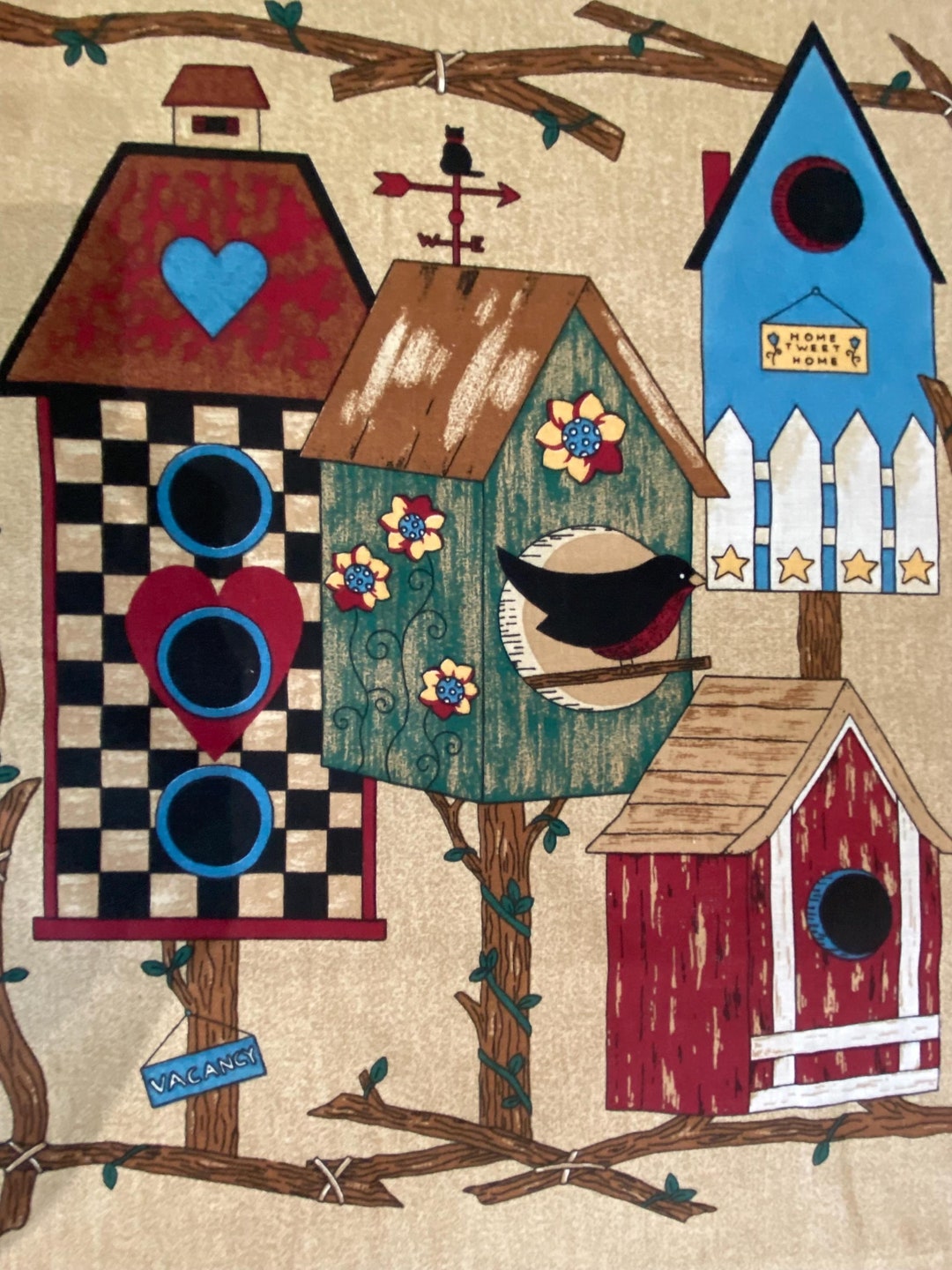 1990's BIRDHOUSE BUNGALOW PILLOW Panel 22 X 35 Springs Industries ...