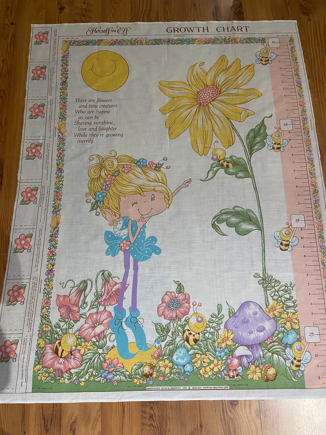 HERSELF THE ELF Growth Chart Fabric Panel by Wamsutta From 1982 ...