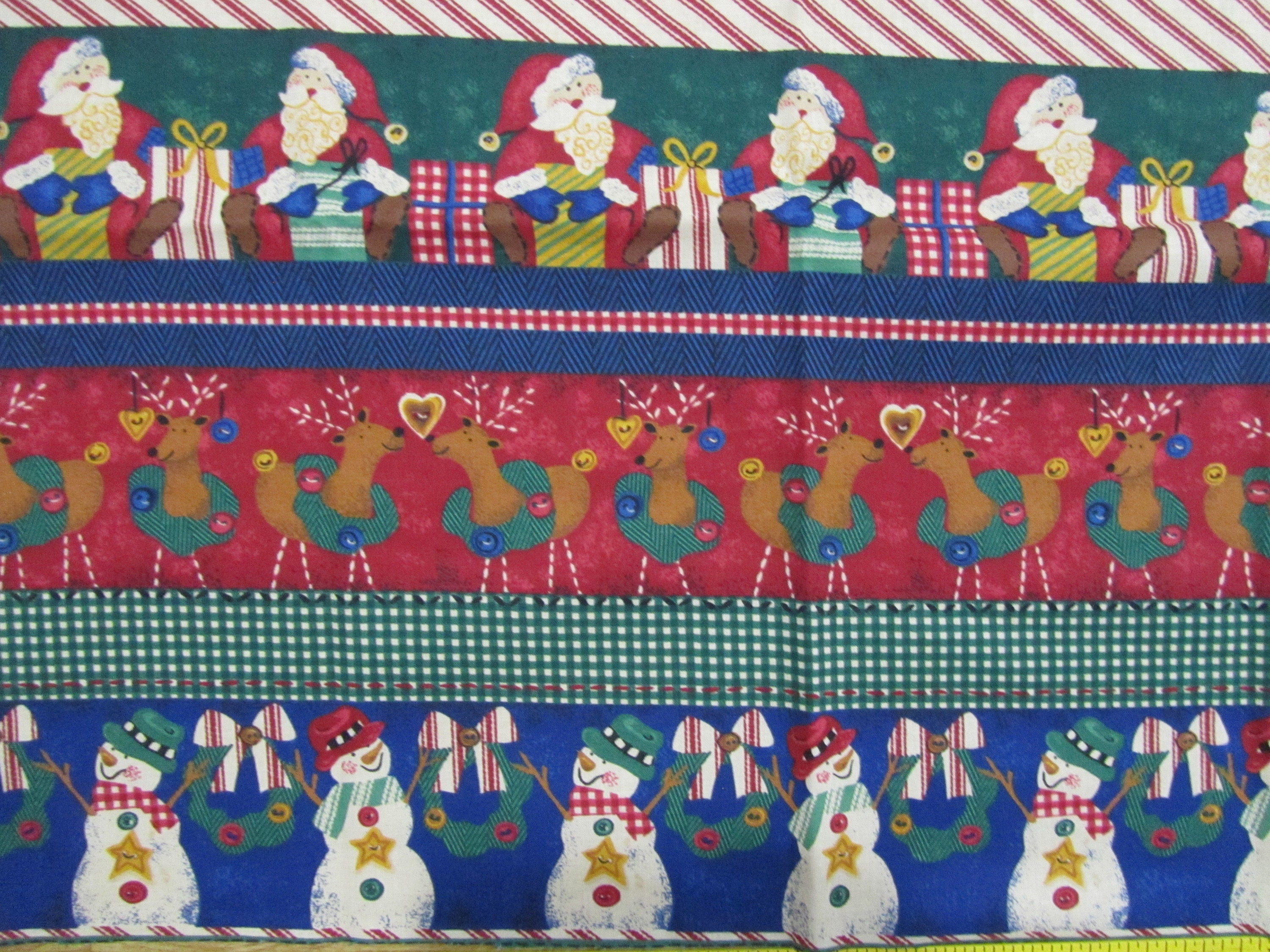 CHRISTMAS BORDER STRIPE Print Cotton Fabric Santa Reindeer | Etsy