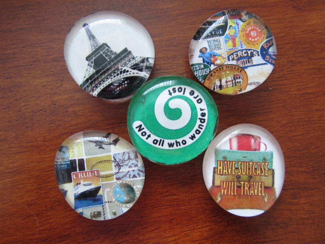 TRAVEL VACATION HOLIDAY Magnets Set of 5 Glass Bubble Magnets Have a ...
