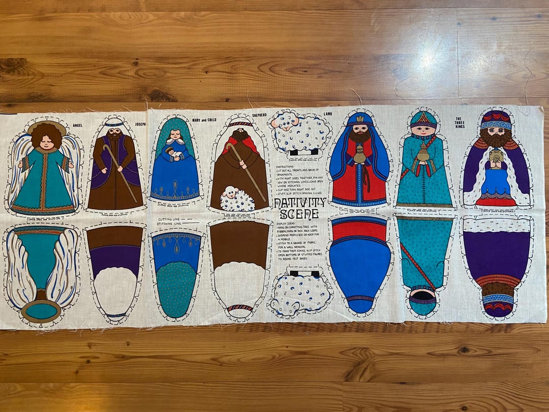 NATIVITY SCENE MANGER Easy Cut and Sew Vintage Christmas Fabric Panel ...