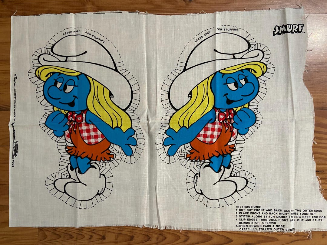 SMURFETTE COWGIRL Fabric Panel From 1982 Easy Cut and Sew Fabric Panel ...