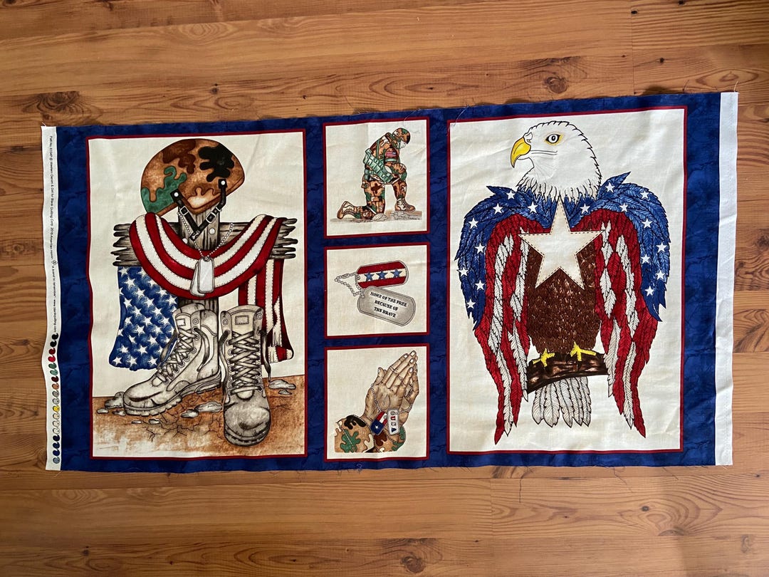 PATRIOTIC SOLDIER AMERICAN Honor Cotton Fabric Panel by Blank Quilting ...
