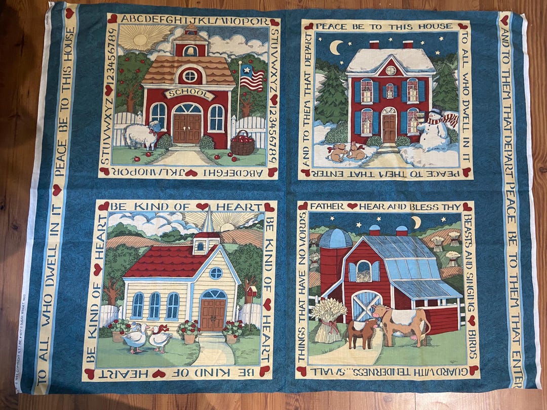 SUSAN WINGET SEASONS Pillow Panels Large Quilt Squares Fabric Set of 4 ...