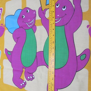 VERY RARE BARNEY Fabric Sunshine Yellow Background 69" X 49" Wide 90's ...