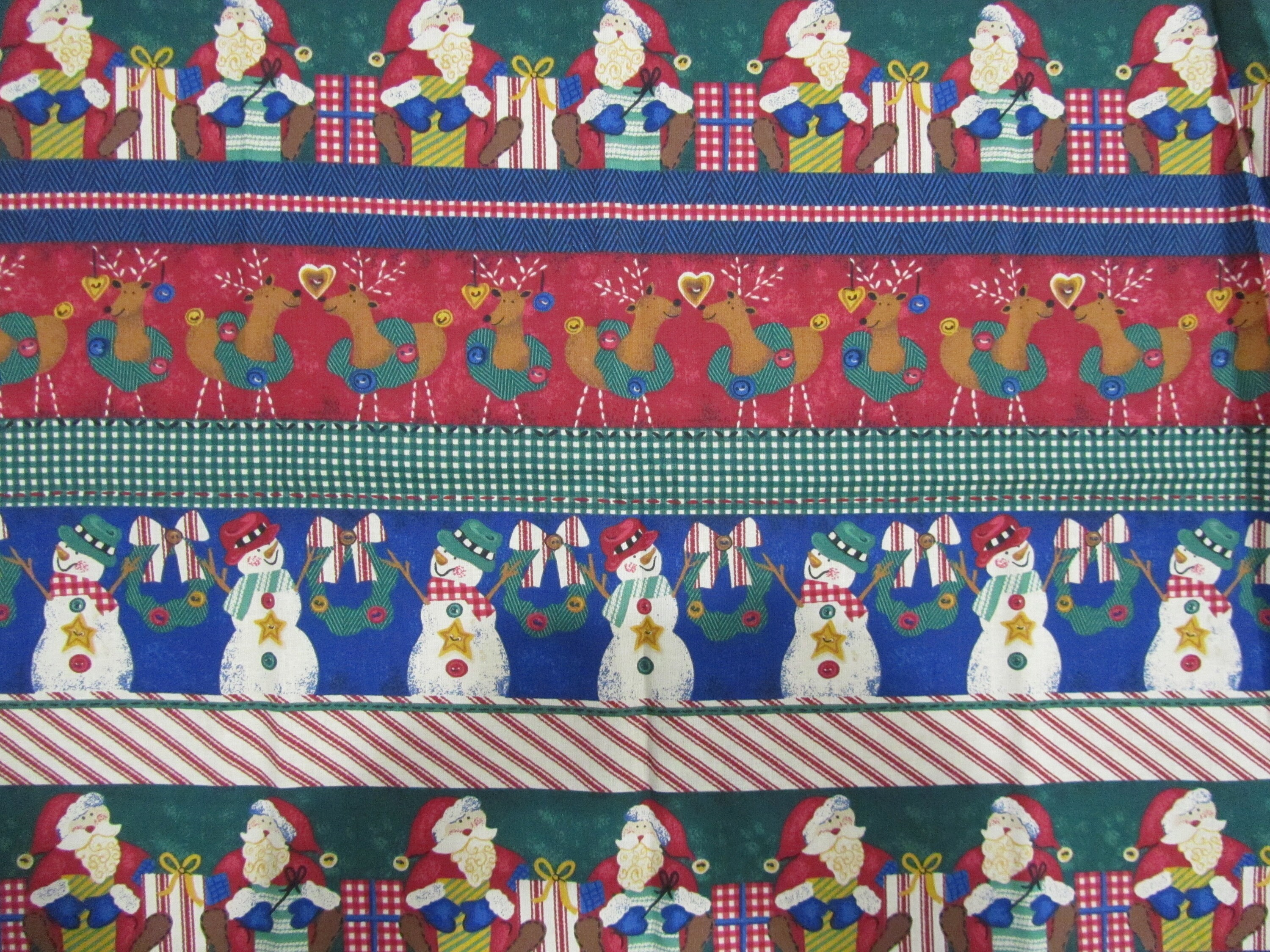 CHRISTMAS BORDER STRIPE Print Cotton Fabric Santa Reindeer | Etsy