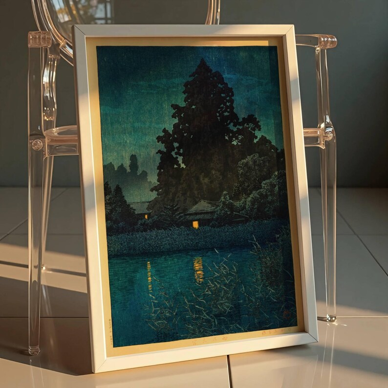 Omiya in Rain by Hasui Kawase: Japanese Poster, Tranquil Night Scene ...