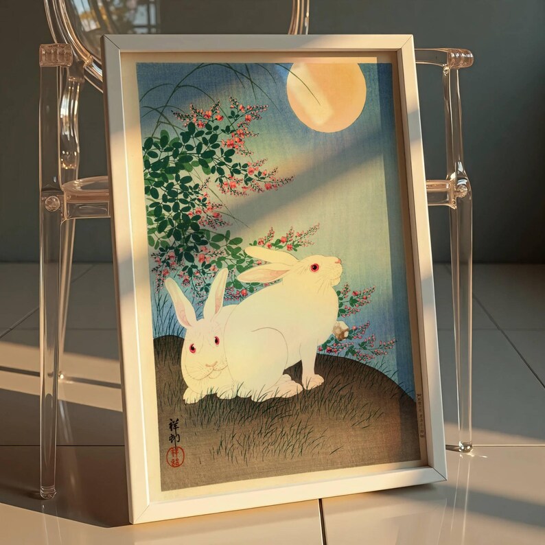 Rabbits Under Full Moon by Ohara Koson : Shin Hanga Japanese Poster - Etsy