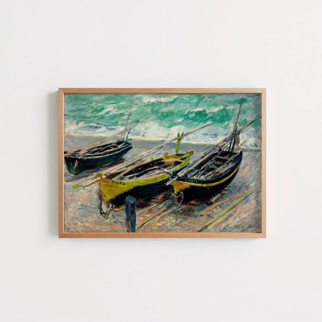 Three Fishing Boats by Claude Monet: Coastal Impressionist Fine Art ...