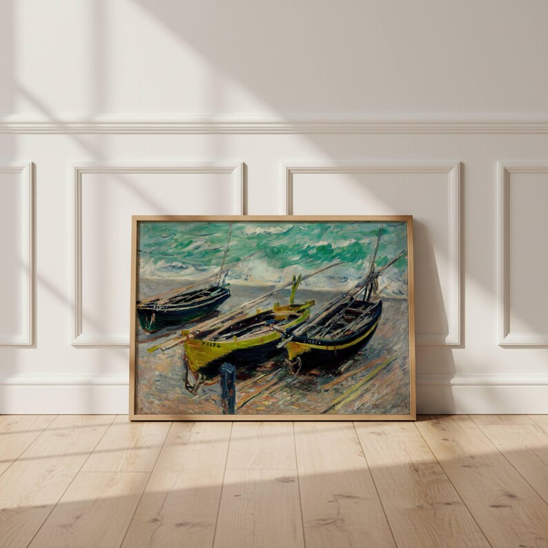 Three Fishing Boats by Claude Monet: Coastal Impressionist Fine Art ...