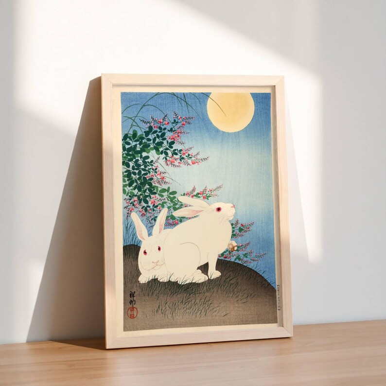 Rabbits Under Full Moon by Ohara Koson : Shin Hanga Japanese Poster - Etsy