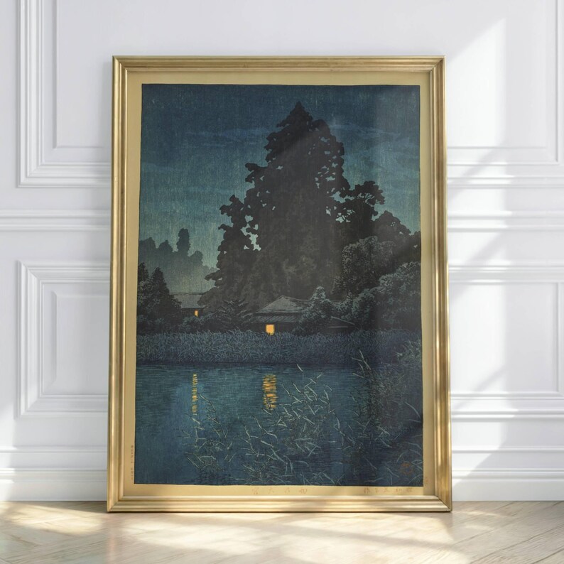 Omiya in Rain by Hasui Kawase: Japanese Poster, Tranquil Night Scene ...