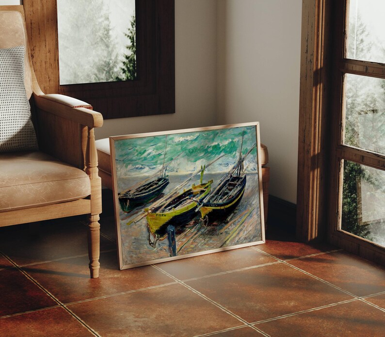 Three Fishing Boats by Claude Monet: Coastal Impressionist Fine Art ...
