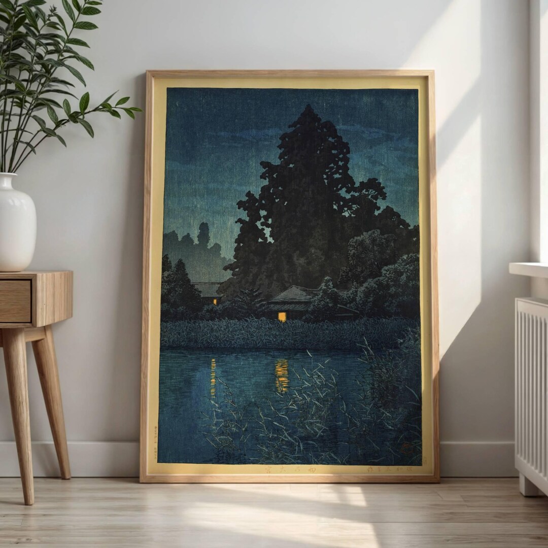 Omiya in Rain by Hasui Kawase: Japanese Poster, Tranquil Night Scene ...