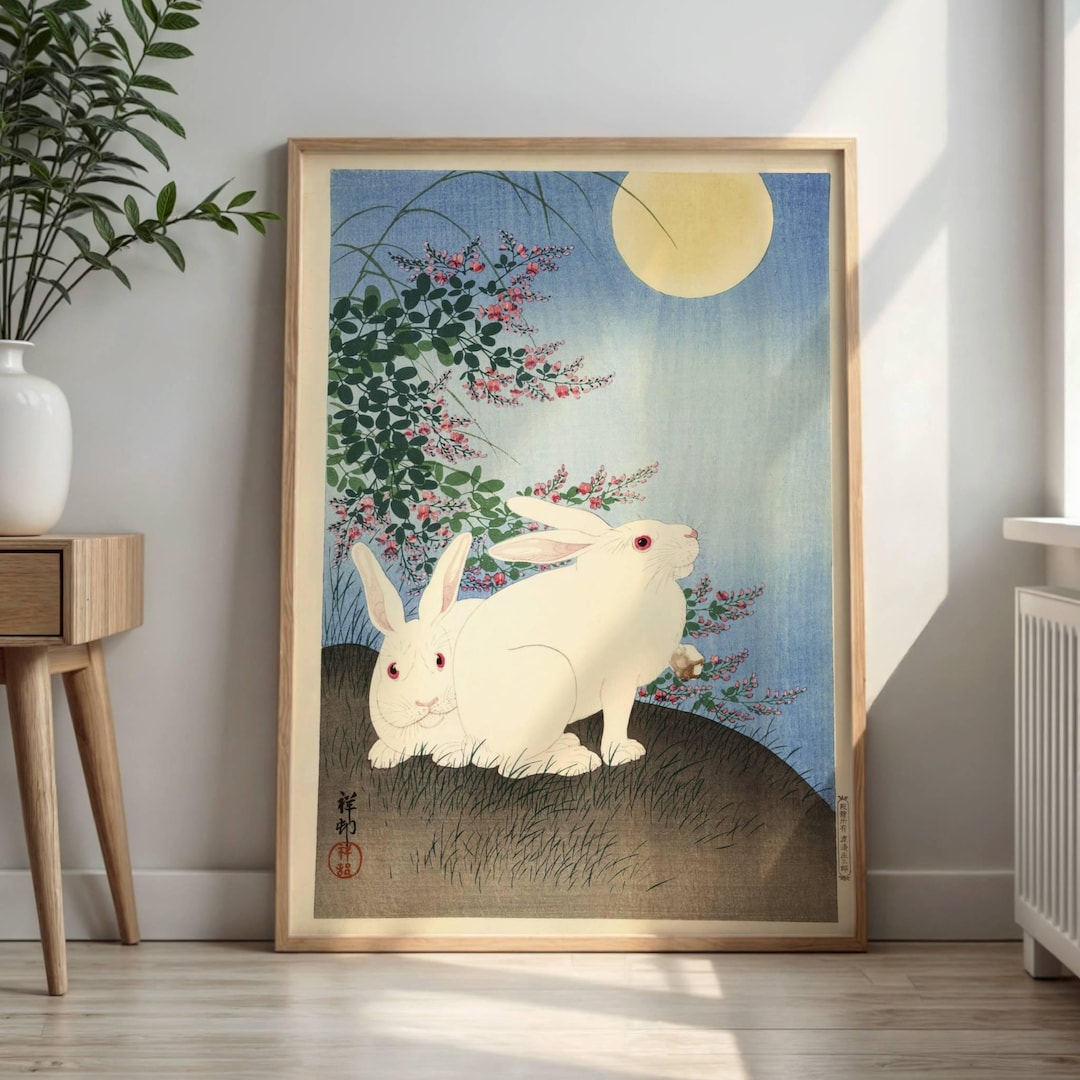 Rabbits Under Full Moon by Ohara Koson : Shin Hanga Japanese Poster - Etsy