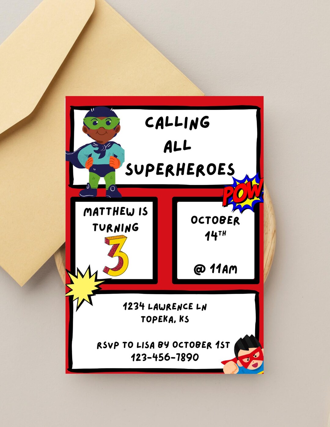 Superhero Birthday Party Invitation | Comic Book Birthday Invitation ...