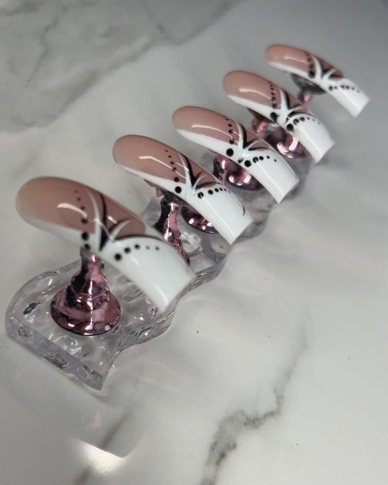Curved 90's French Tip Acrylic Press-on Nails - Etsy