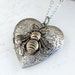 Big Bee Heart Locket, Honey Bee Necklace, Photo Locket Antiqued Silver ...