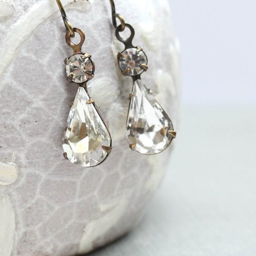 Crystal Glass Earrings Small Sparkle Jewel Drop Bridal - Etsy