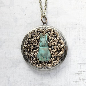 Rabbit Locket, Large Round Locket, Photo Locket, Layering Necklace ...