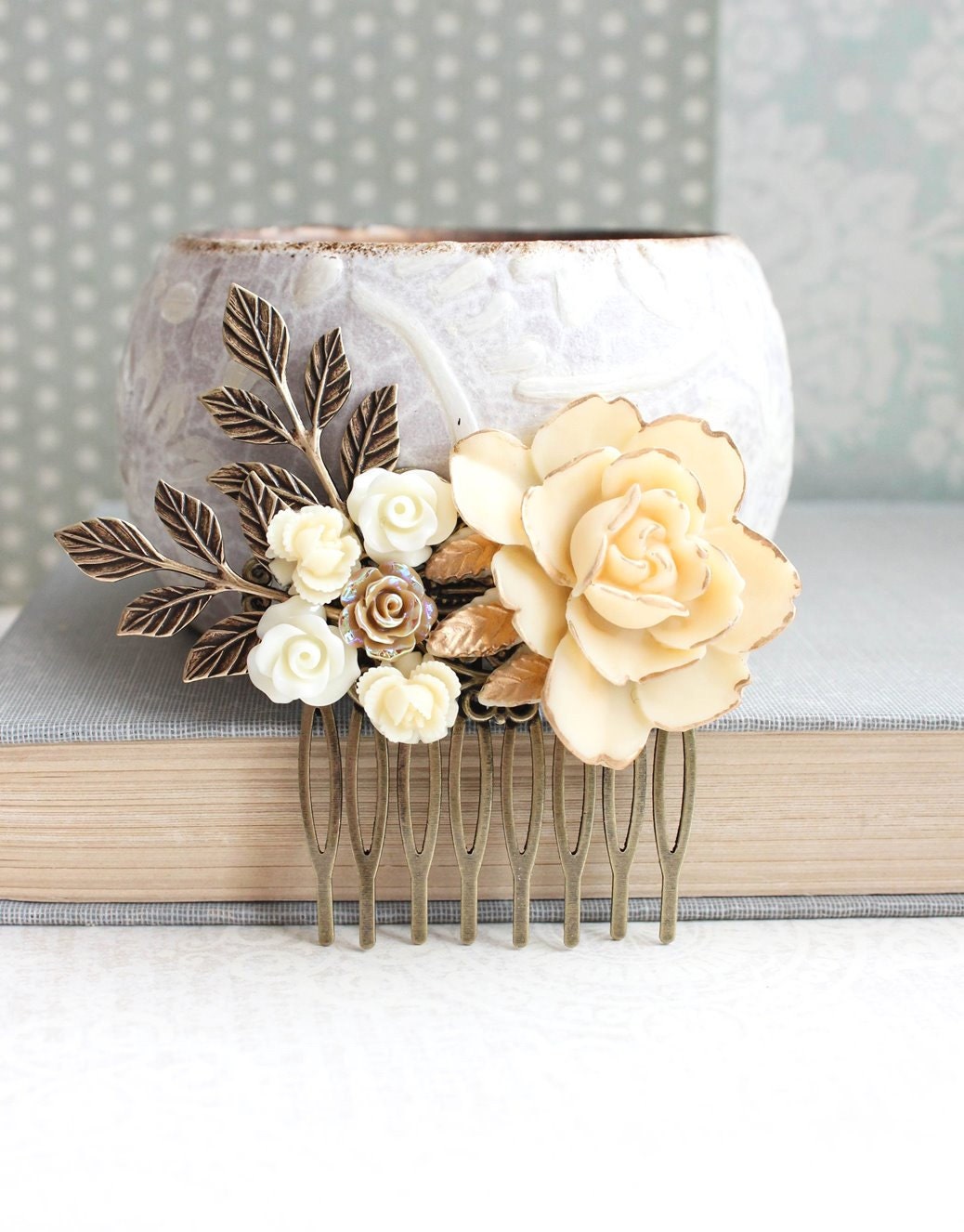 Ivory Cream Rose Bridal Hair Comb Flower Hair Jewelry Garden - Etsy