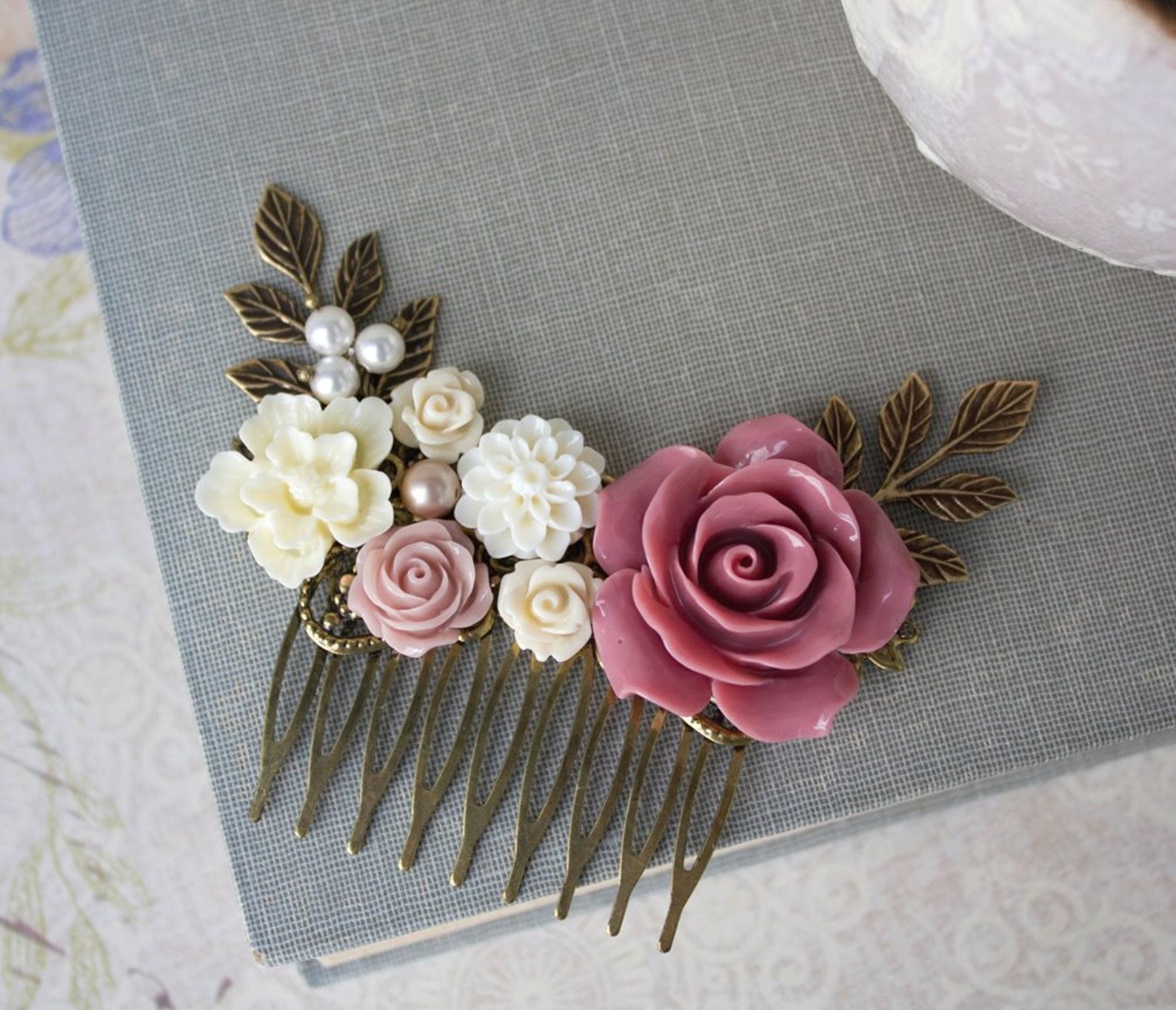 Rose Hair Comb Dusty Rose Pink Rose Hair Accessories Vintage | Etsy