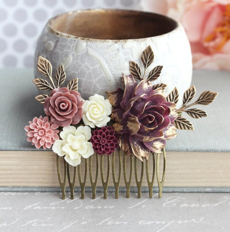 Bridal Hair Comb Berry Plum Purple Vintage Inspired Dusty - Etsy Canada