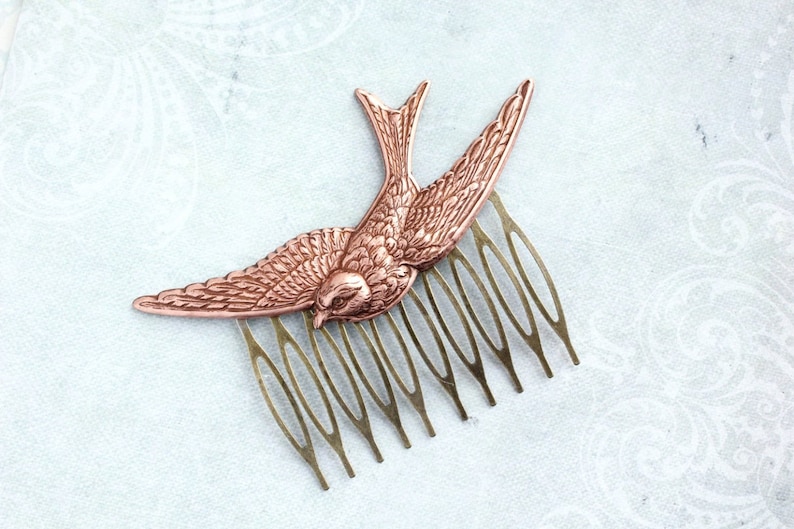 Copper Bird Comb Flying Rustic Swallow Hair Accessory Feather | Etsy