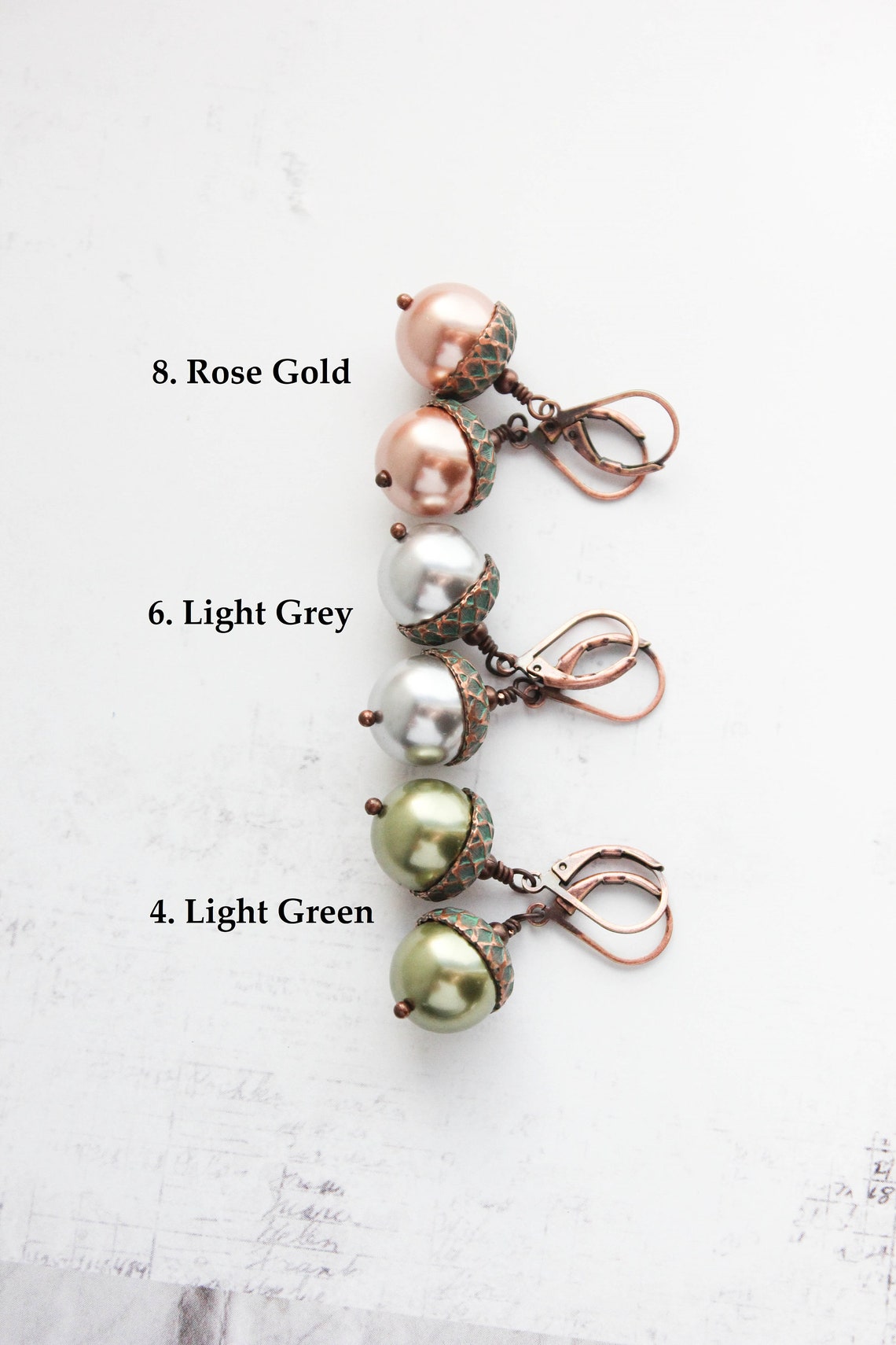 Pearl Acorn Pendant Necklace (8 Pearl Colors) Mint Patina Copper, Fall ...