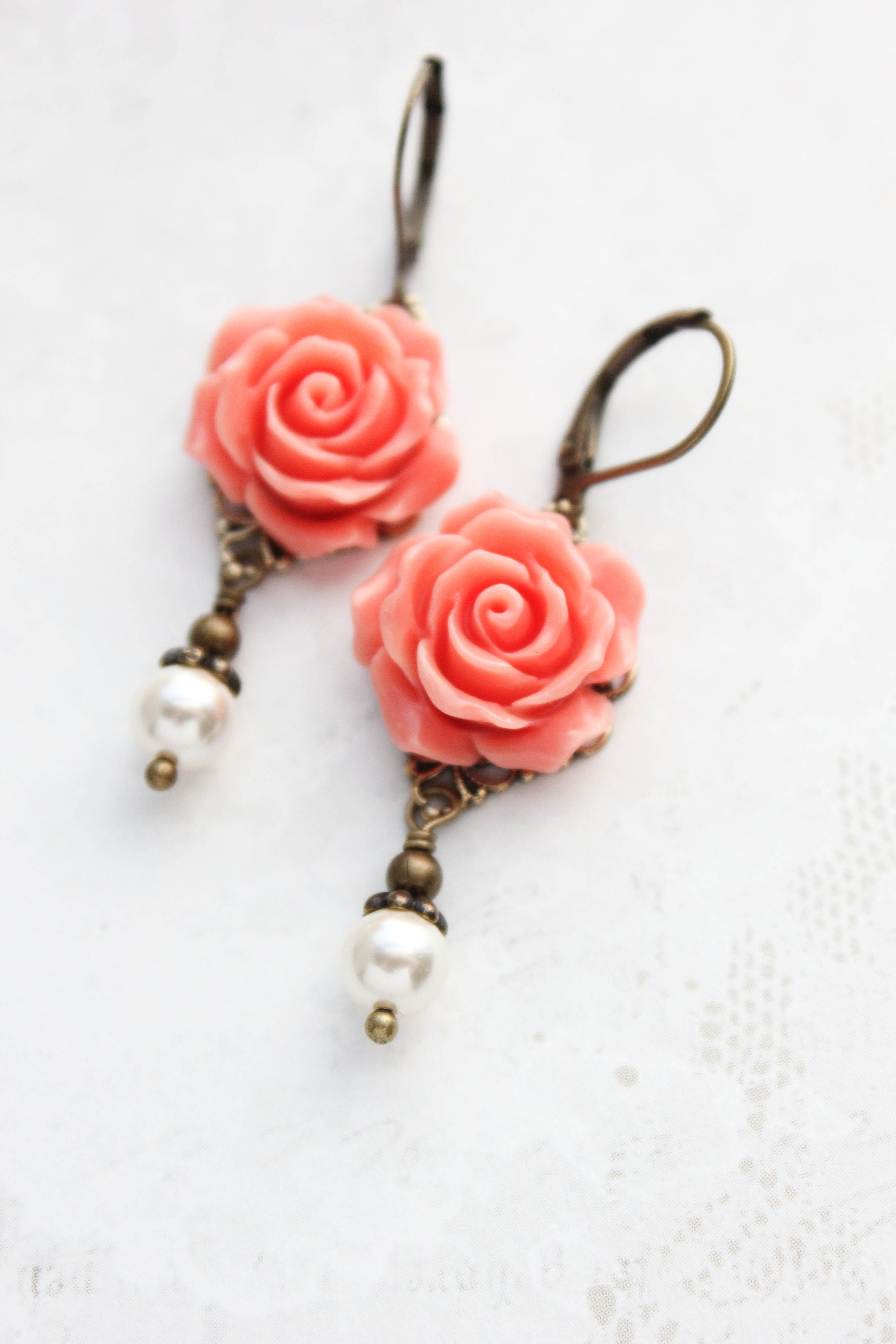 Coral Rose Necklace Navy Blue Bridal Accessories Statement | Etsy