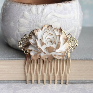 White and Gold Rose Comb Big Flower Hair Comb Wedding Hair Accessories ...