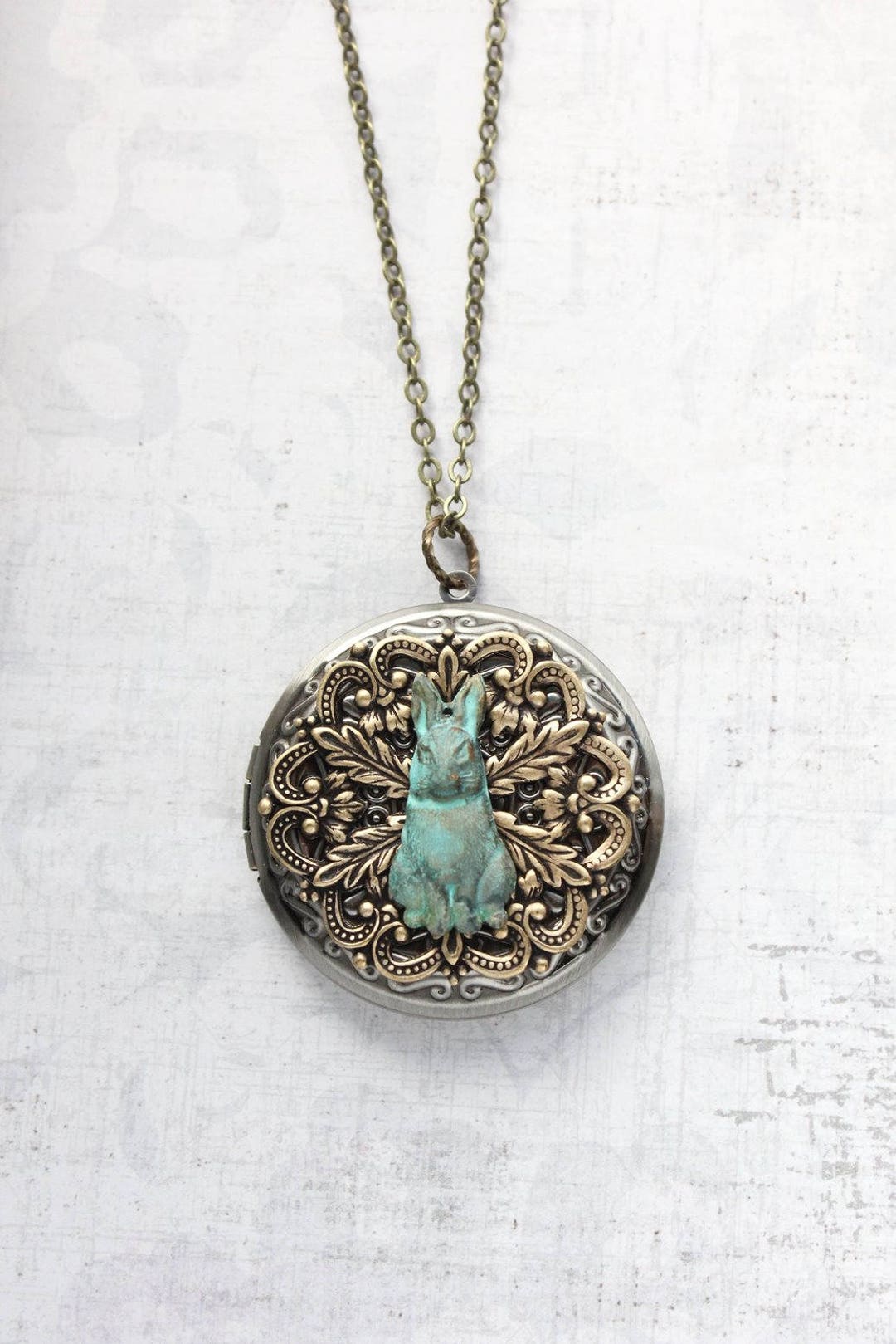 Rabbit Locket, Large Round Locket, Photo Locket, Layering Necklace ...