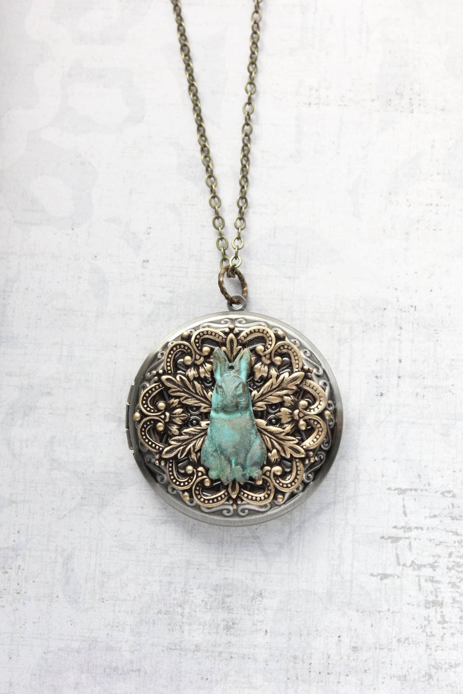 Rabbit Locket, Large Round Locket, Photo Locket, Layering Necklace ...