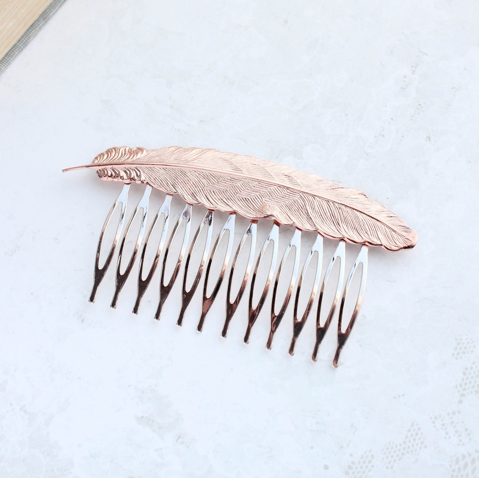 Feather Hair Comb 5 Metal Options Rose Gold Comb Nature | Etsy