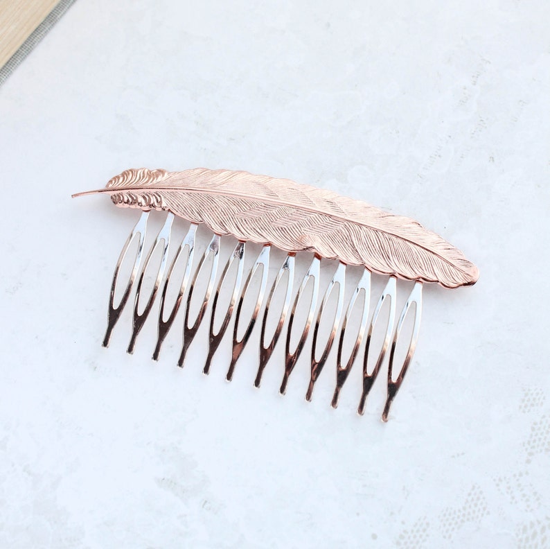 Feather Hair Comb (5 Metal Options) Rose Gold Comb, Nature Wedding ...