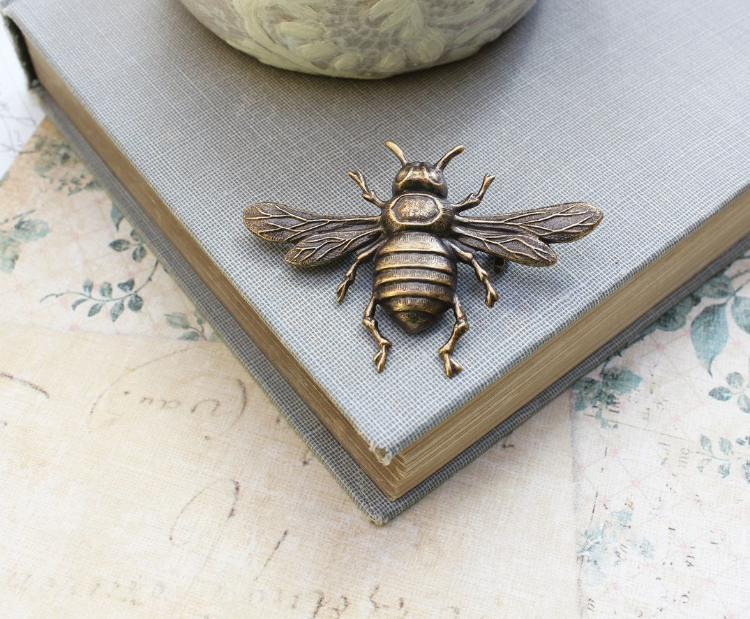 Bee Brooch Antique Brass Bee Pin Rustic Patina Metal Nature Brooch ...