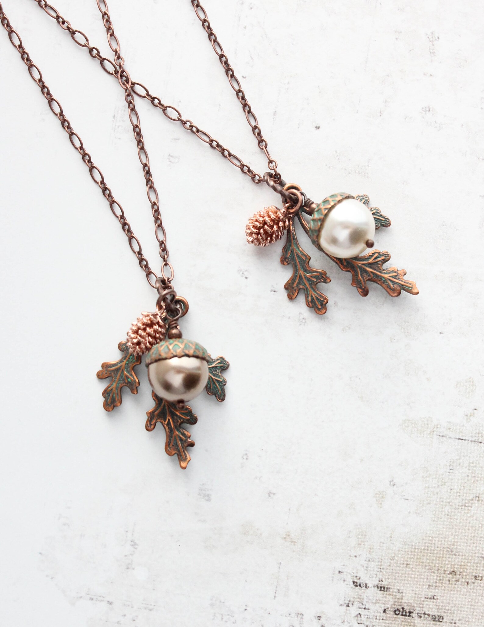 Pearl Acorn Pendant Necklace (8 Pearl Colors) Mint Patina Copper, Fall ...