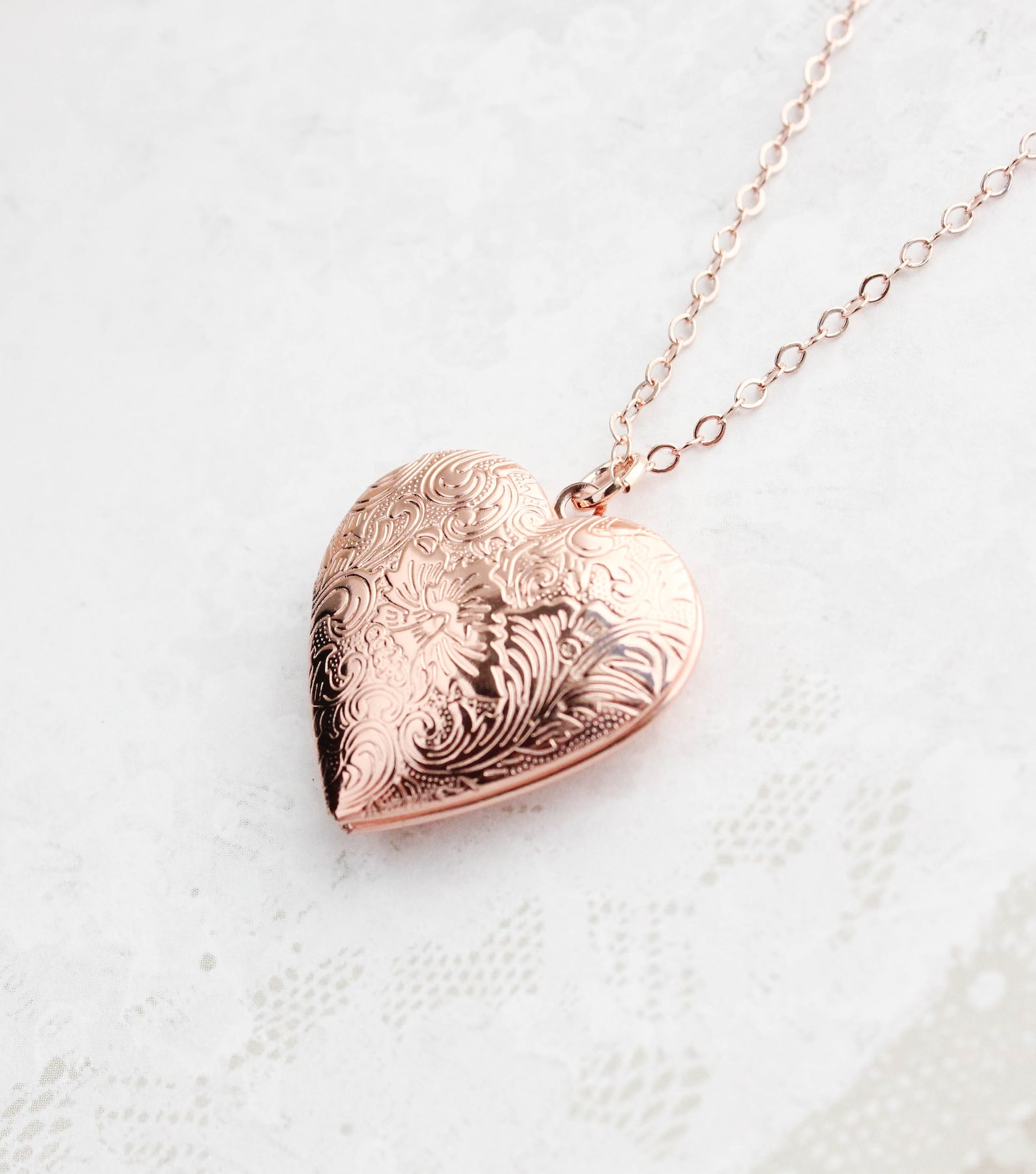 Rose Gold Locket Necklace Heart Locket Photo Locket Pendant - Etsy