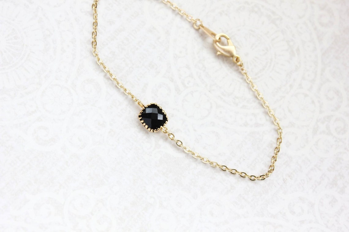 Chain Bracelet Black Stone Jewel Dainty Bracelet Gold - Etsy
