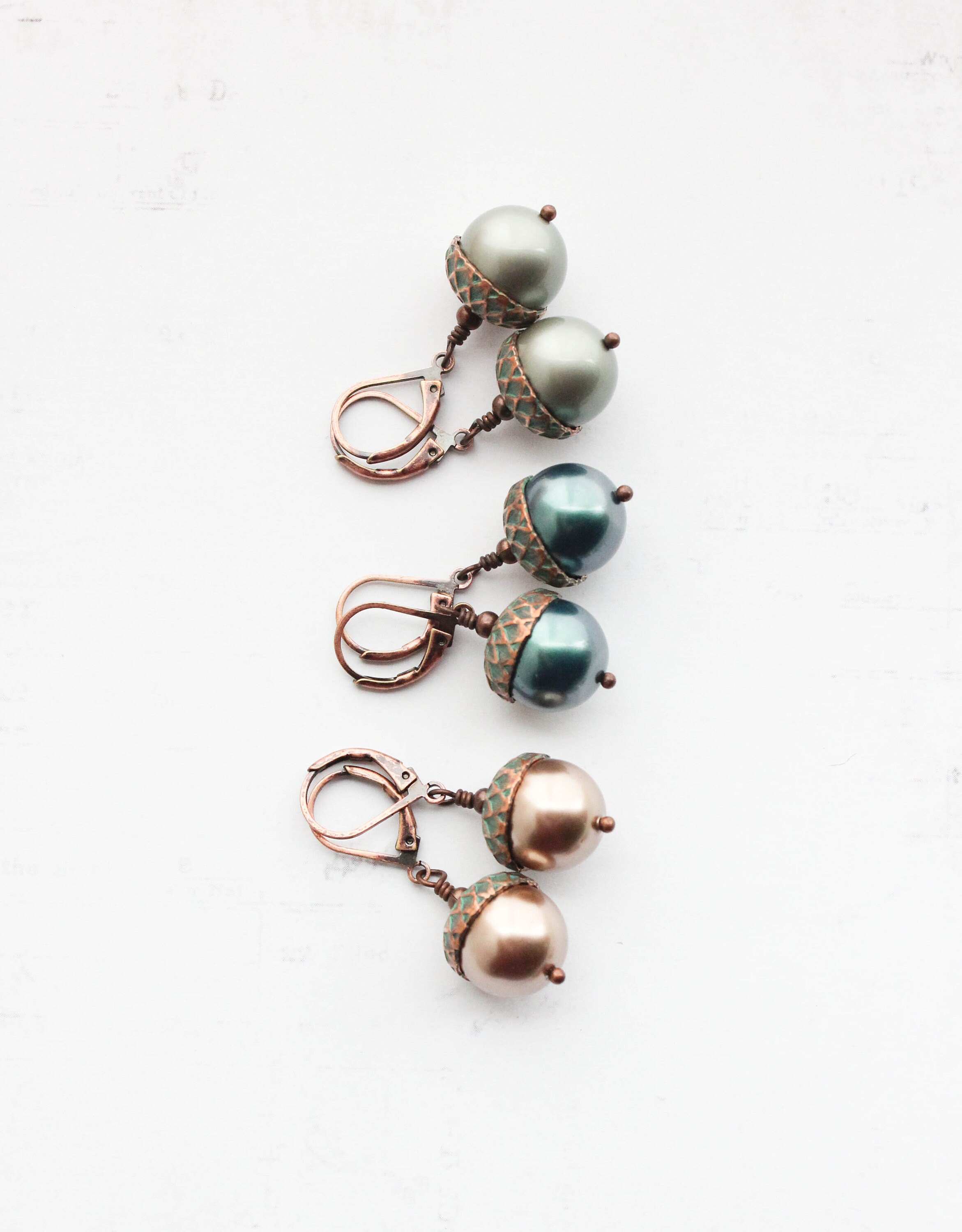 Pearl Acorn Pendant Necklace (8 Pearl Colors) Mint Patina Copper, Fall ...
