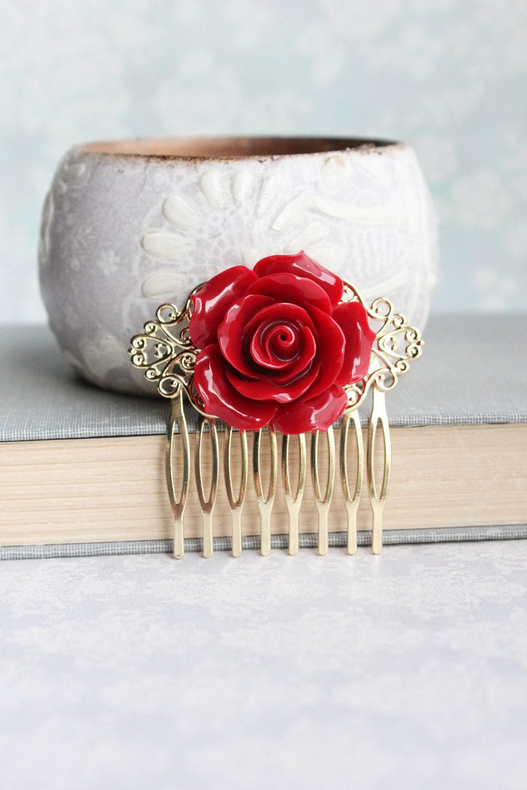 Red Rose Comb Big Flower Hair Comb Wedding Hair Accessories Modern ...