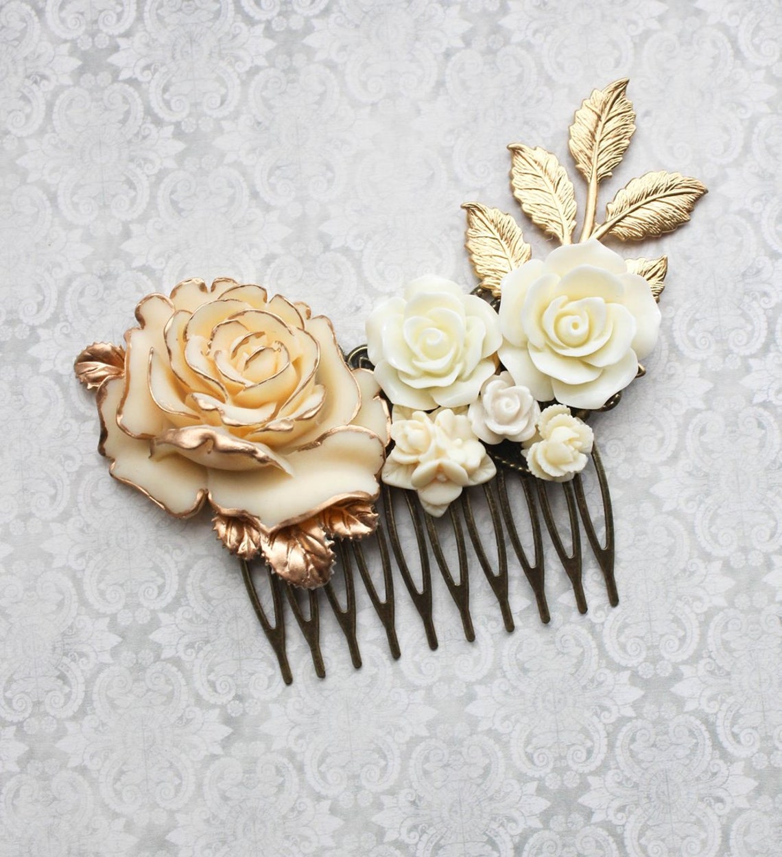 Gold Ivory Cream Bridal Hair Comb Vintage Style Romantic - Etsy