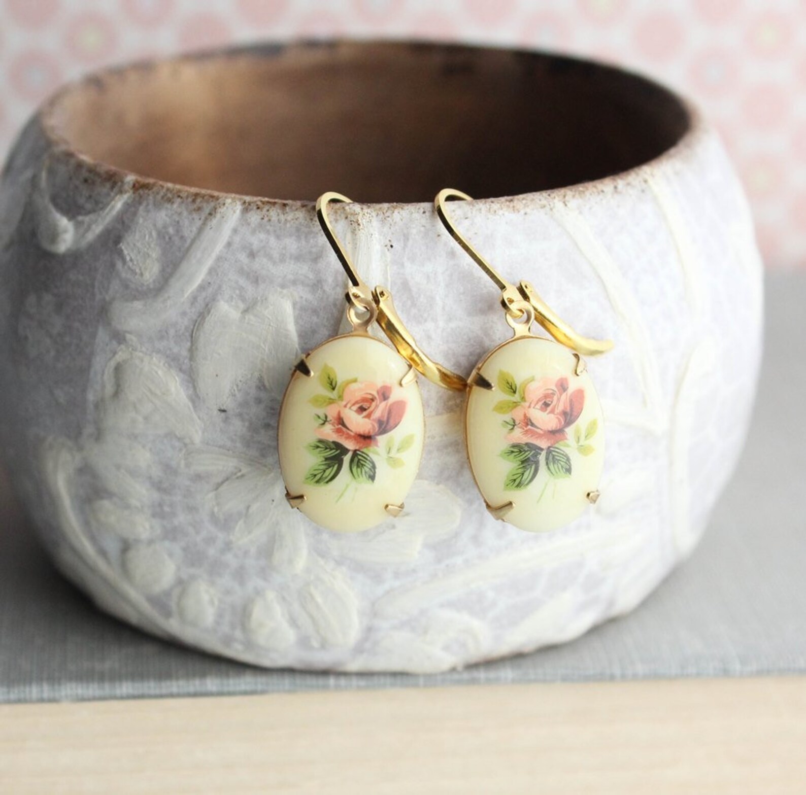 Red Rose Earrings Vintage Style Leverback Drops Romantic | Etsy