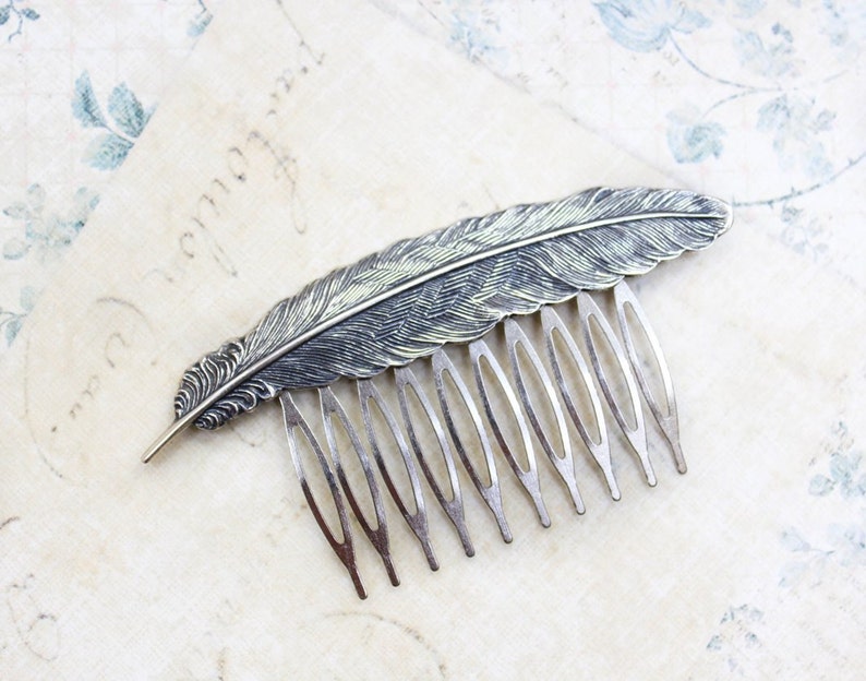 Gold Feather Comb Raw Gold Brass Large Feather Hair Piece Woodland ...