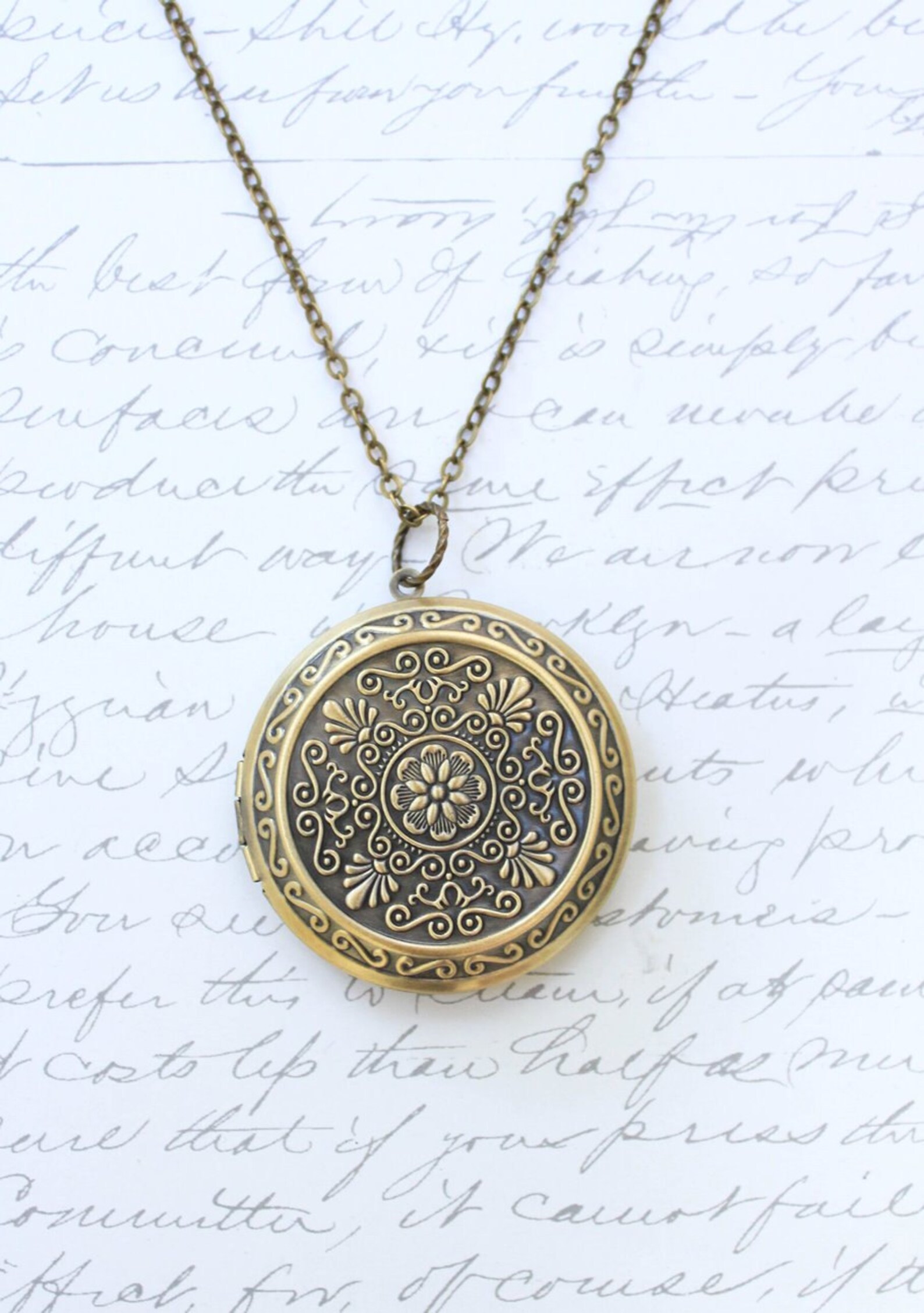 Large Round Locket Necklace Gold Floral Filigree Locket - Etsy
