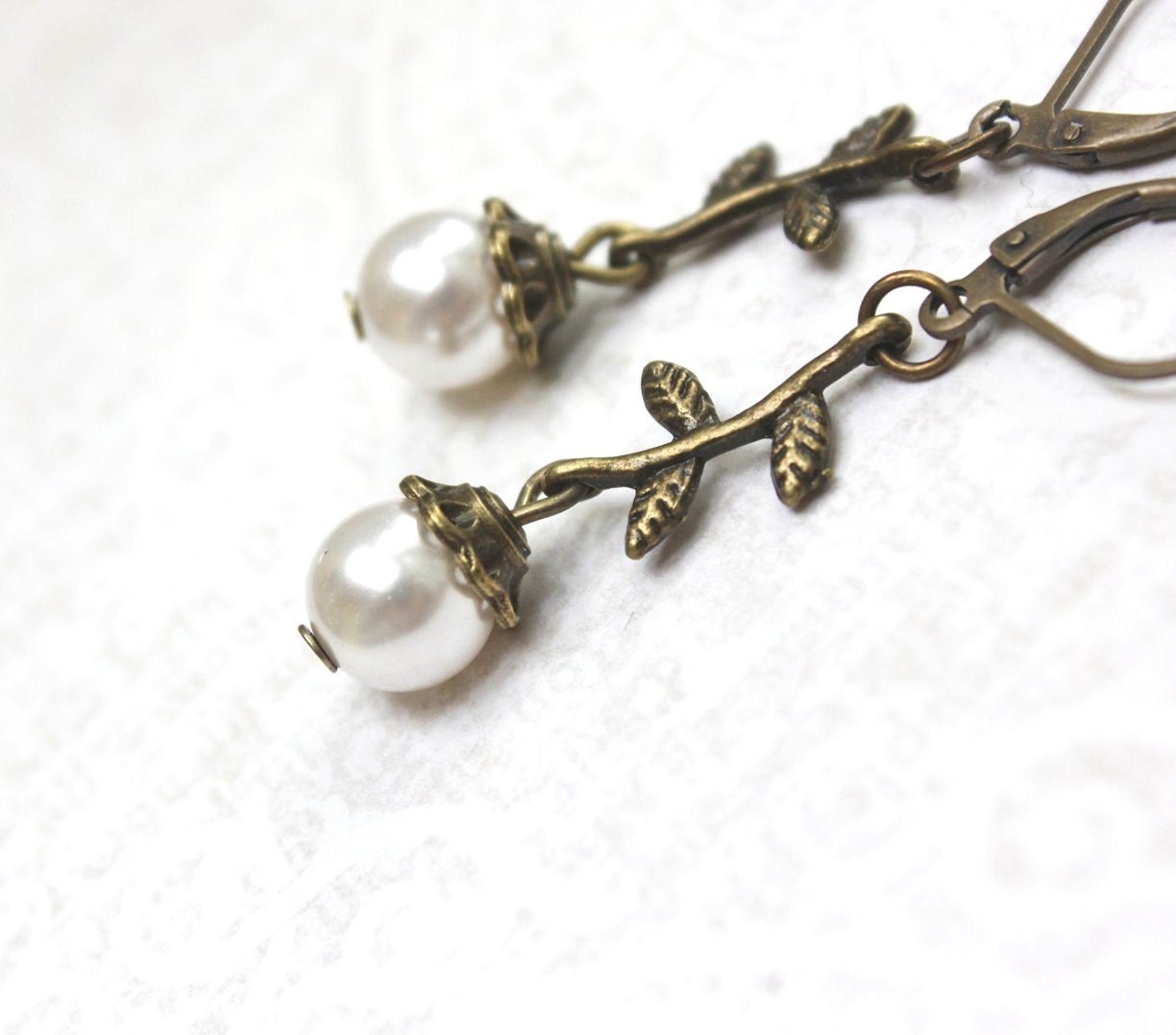 Small Dangle Earrings Ivory White Pearl Earrings Tiny Branch | Etsy